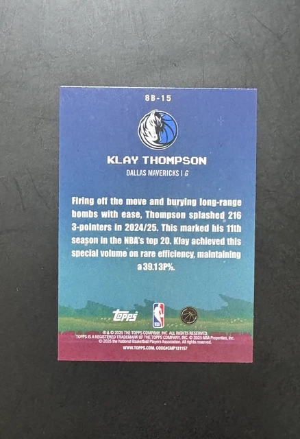 KLAY THOMPSON – 2025-26 Topps – Mavericks – #8B-15 - Holo - 8-Bit Ballers EUR 1,00 - PicClick DE