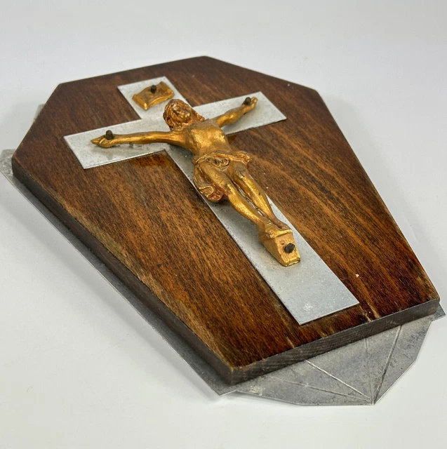 VINTAGE FRENCH RELIGIOUS Jesus Christ Cross Icon on Wooden Art Deco ...