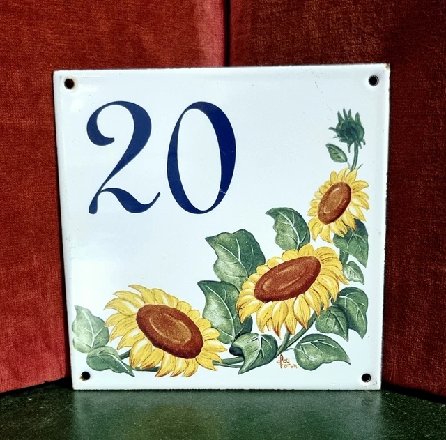 20 ENAMEL HOUSE sunflower number sign door street Antique vintage ...