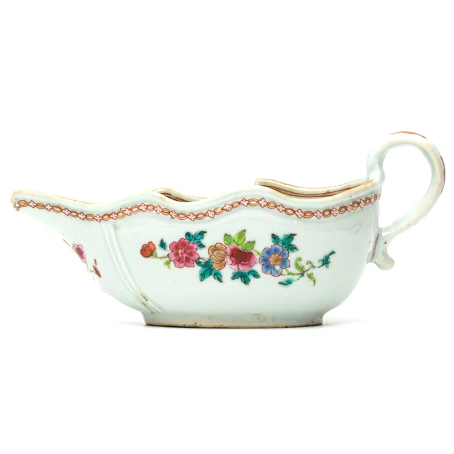 CHINESE QIANLONG PORCELAIN Sauce Boat Famille Rose Gilt European Birds ...