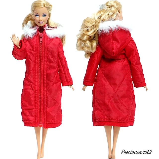 BARBIE DOLL CLOTHES coat jacket red puffer hooded fur trim winter ...