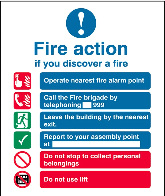 LARGE - FIRE Action Health & Safety Sign 32 x 24 inches 5mm Corriboard ...