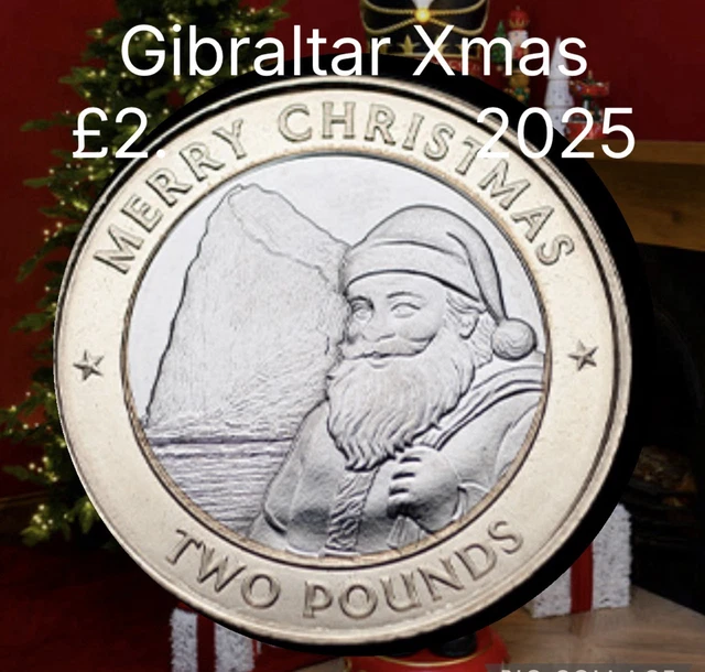 GIBRALTAR 🇬🇮 COIN £2 Pounds 2025 Xmas Father Christmas Santa Noel Pai ...