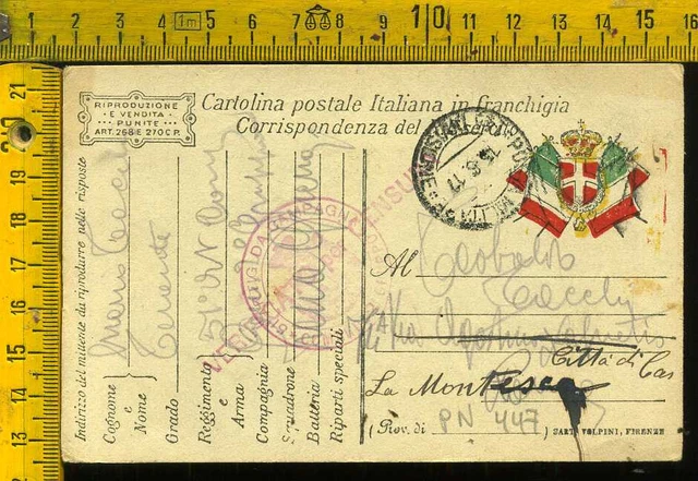 PRIMA GUERRA FRANCHIGIA Posta Militare x Città di Castello Perugia pn 447 EUR 3,49 - PicClick FR