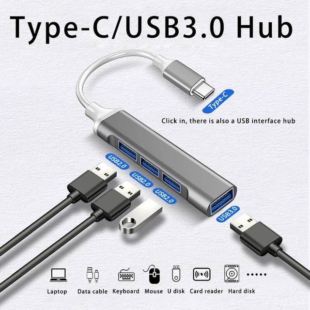 USB HUB 4 en 1 Type C vers USB 3.0 5Gbps, 4 ports adaptateur pour Apple ...