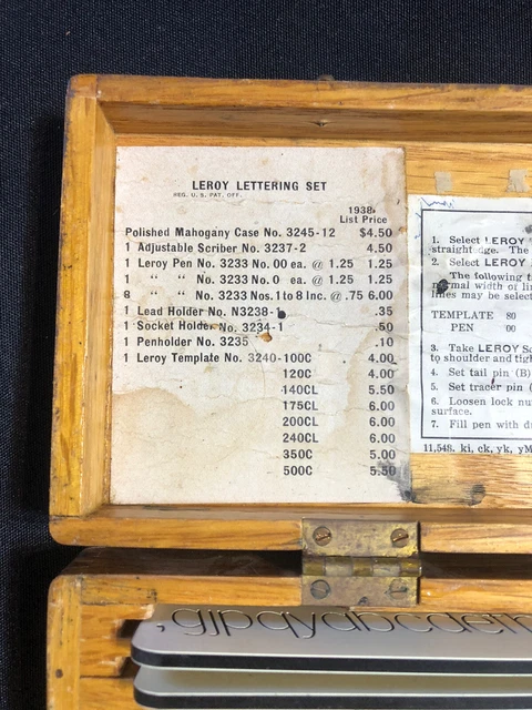 VINTAGE KEUFFEL & Esser Leroy Lettering Set Drafting Wood Case & Lot Of ...