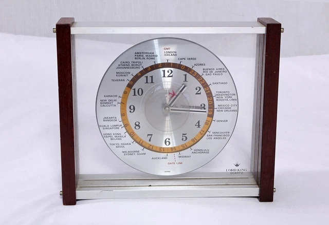 LORD KING WORLD Time Clock Vintage Japan Wood Aluminium Aeroplane Hand ...