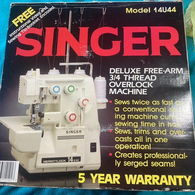 SINGER DELUXE FREE Arm 3/4 Thread Overlock Machine Model 14u44 Sews ...