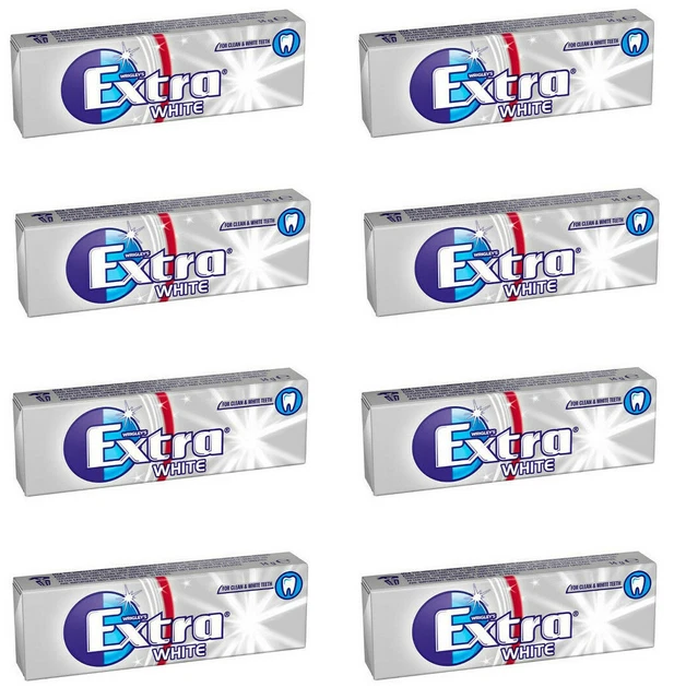 8 (EIGHT) PACKS Wrigley's Extra WHITE Chewing Gum Sugar Free Mint ...