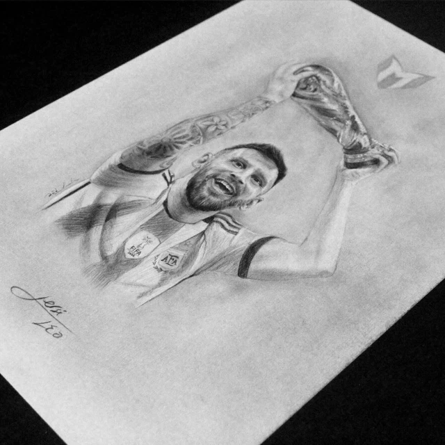 LIONEL MESSI PORTRAIT au crayon Dessin Fan Art Crayons graphite et ...