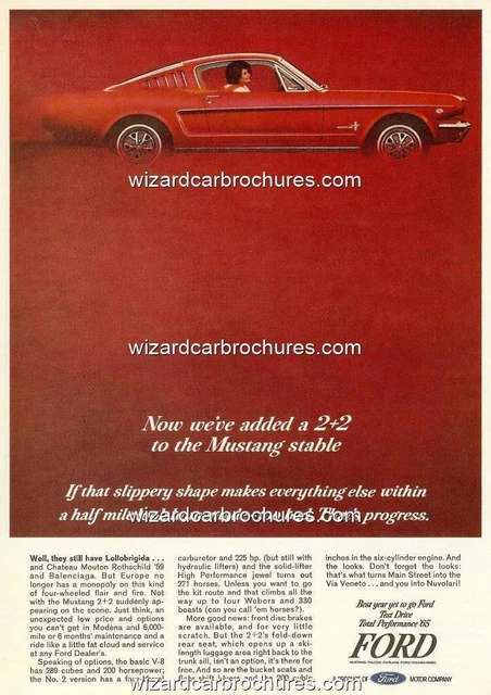 1965 FORD MUSTANG Fastback Gt 289 A3 Poster Ad Sales Brochure Mint $14. ...