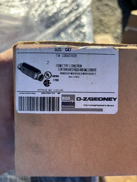 BOX OF 2 O-Z/Gedney OZGC47, RIGID CONDUIT BODY, 1-1/4 IN COND BODY FORM7 C $49.48 - PicClick AU