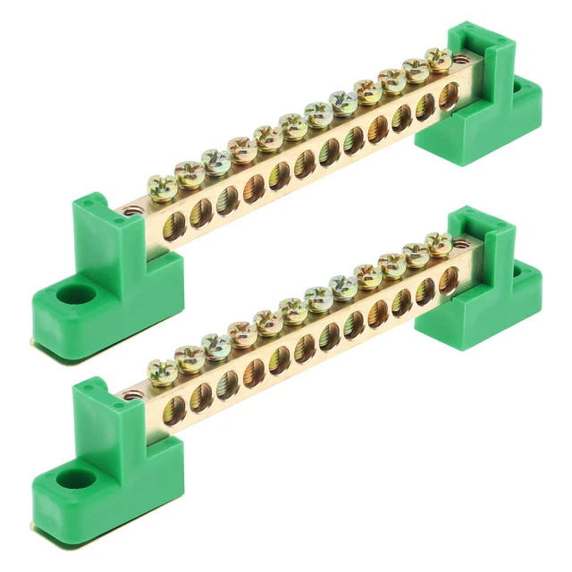 2 PCS 12 Positions Screw Brass Terminal Grounding Strip Bus Bar Block £ ...