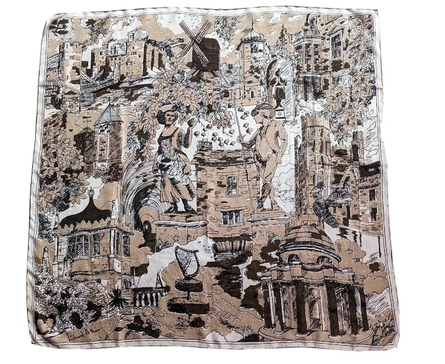 VINTAGE RICHARD ALLAN City Landmarks Windmill Castle Statue Silk Scarf ...