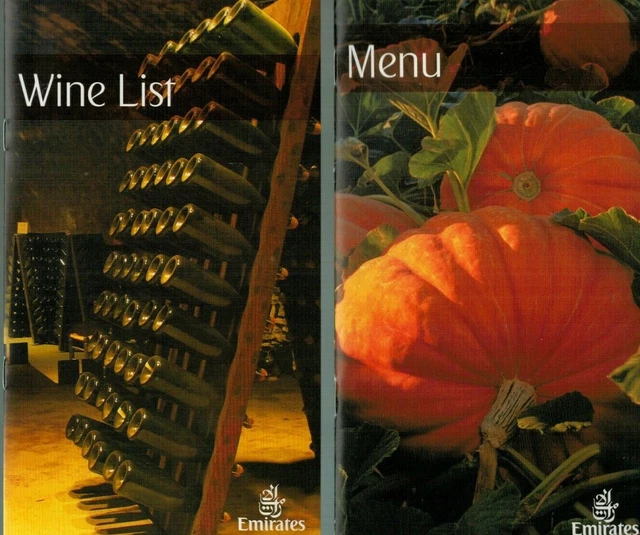 EMIRATES AIRLINE In Flight Menu + Wine List Business Class- Dubai/Hong ...