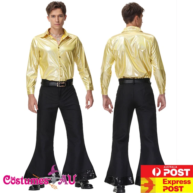 MENS GOLD 60S 70s Costume Hippie Hippy Retro Groovy Party 1970s Disco ...