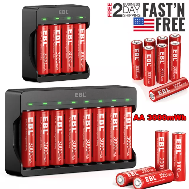 EBL AA RECHARGEABLE Lithium Li-ion Batteries 1.5V Upgraded / Battery ... EBL AA RECHARGEABLE Lithium Li-ion Batteries 1.5V Upgraded / Battery ...