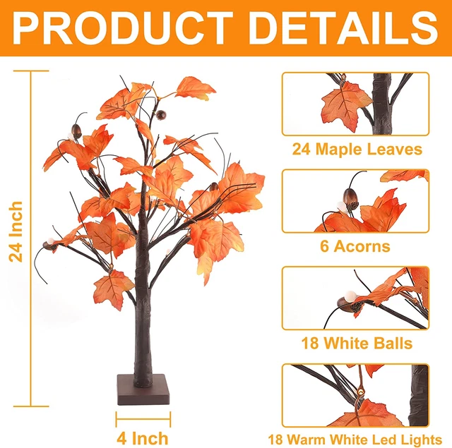 24 INCH LIGHTED Maple Tree with Arcons and White Balls, 24 Leds ...