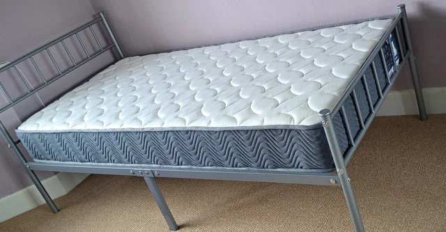 SINGLE 3 FOOT Bed Silver Metal Frame with Pocket Sprung Memory Foam ...