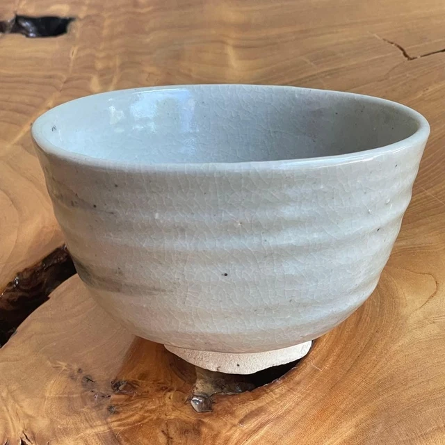 MATCHA BOWL, MADE by Toyoizumi Otsu, white glaze, imperial title "Michi ...
