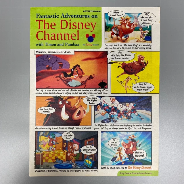 THE DISNEY CHANNEL Timon And Pumbaa Aladdin Jasmine 1997 Vintage Retro ...