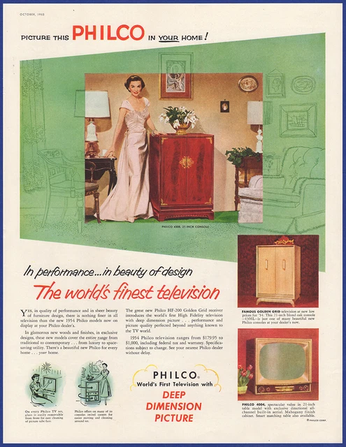 VINTAGE 1953 PHILCO Models 4308 & 4004 Golden Grid TV Television 1950's ...