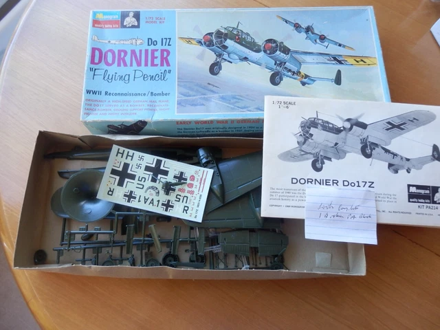 MONOGRAM DORNIER DO 17Z “Flying Pencil” 1/72 Scale-1 prop blade broken ...