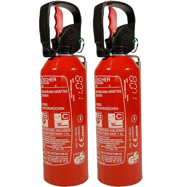 2X 1KG AUTO Hand-Feuerlöscher ABC Pulverlöscher Einhandbedienung + KFZ Halterung EUR 40,90 ...