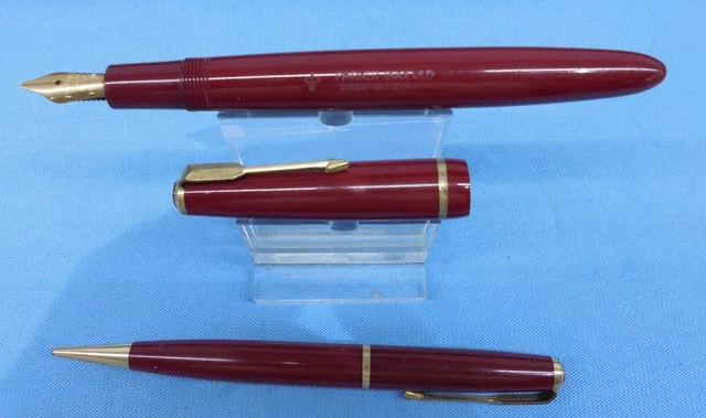 PARKER DUOFOLD FOUNTAIN PEN & PENCIL SET, BURGUNDY c. 1950s £63.10 ...
