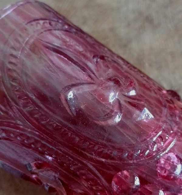 VINTAGE PRESSED GLASSED Fleur De Lys Tumbler, Streaky Ruby Pink In ...