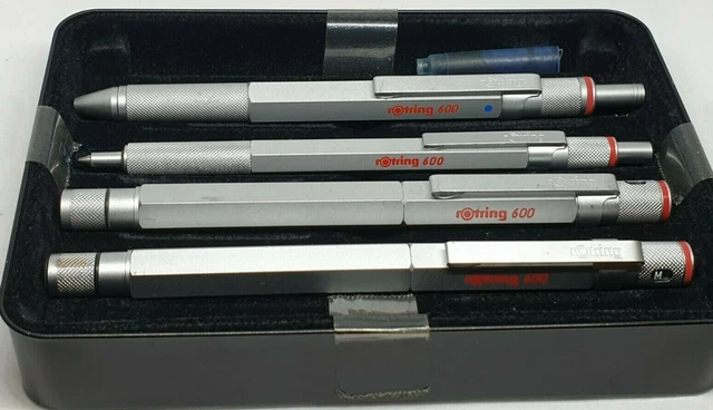 RARE VINTAGE ROTRING 600 Pen Set with Case Trio, Fountain, Roller and ...