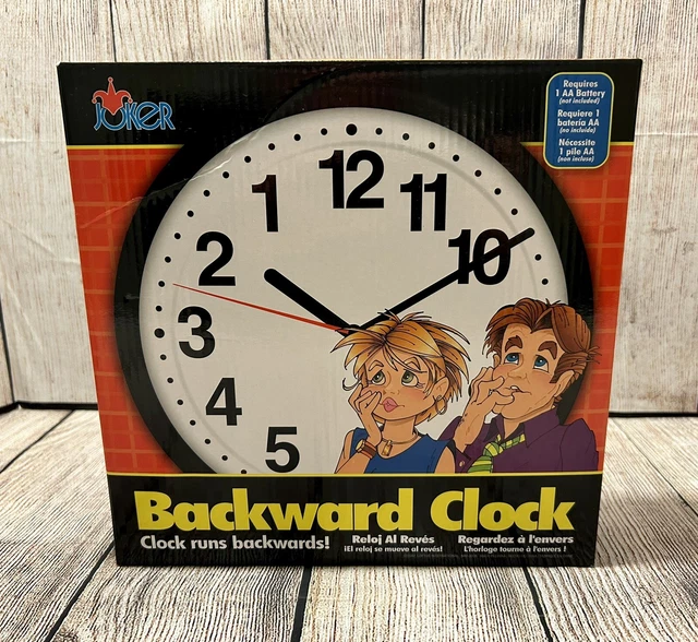 BACKWARDS CLOCK 10& Reverse Counter Clockwise Time Funny Joke Prank ...