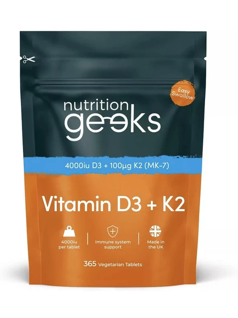 NUTRITION GEEKS VITAMIN D3 4000 iu + K2 100μg 12 months supply (365 ...