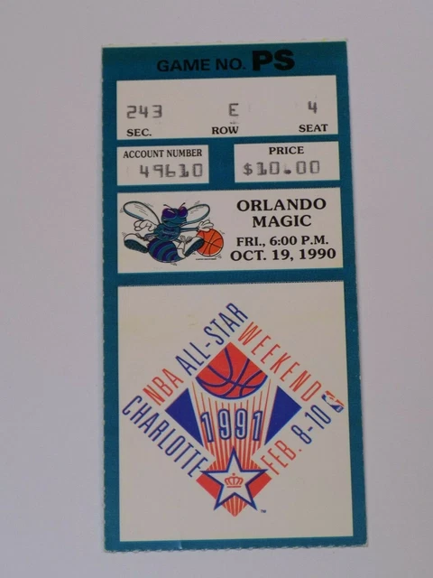 CHARLOTTE HORNETS ORLANDO Magic Old Vintage Ticket Stub Seat 3 Oct 19 ...