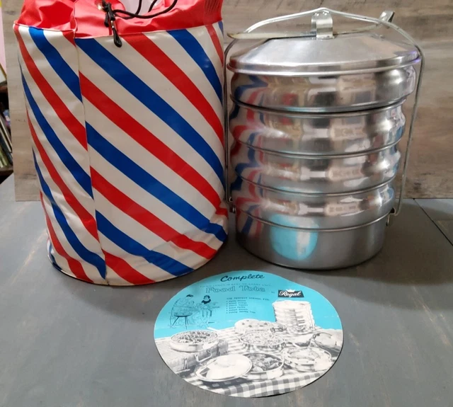 VINTAGE REGAL ALUMINUM Food Tote Cooking Cooler Lid Handle 5 Pans ...