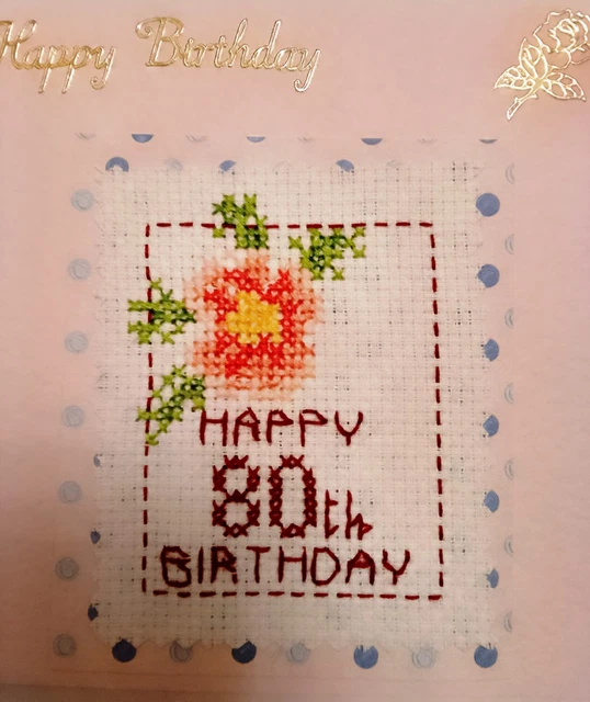 BIRTHDAY CARD COMPLETED Cross Stitch 80th Flowers 6" sq £4.95 - PicClick UK