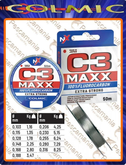 C3 MAXX FLUORCARBON Colmic made in japan ø0,10->ø0,31mm 50mt. EUR 6,90 - PicClick FR