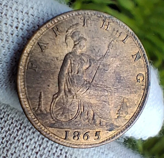 GREAT BRITAIN VICTORIA Farthing Coin 1865 5/3 Overdate High Grade ...