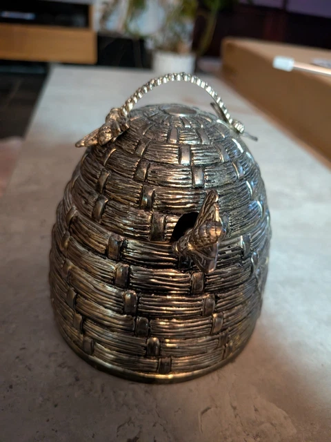 GODINGER SILVER PLATED Beehive Honey Pot & Bee Dipper Serving Jar ...