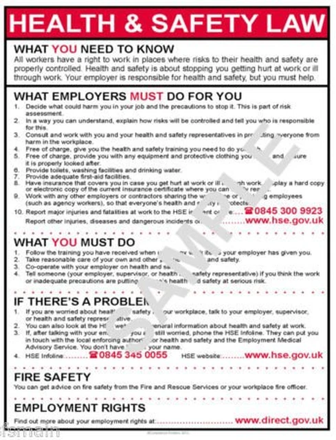 HEALTH AND SAFETY Law Poster Official HSE Workplace Information Posters ...