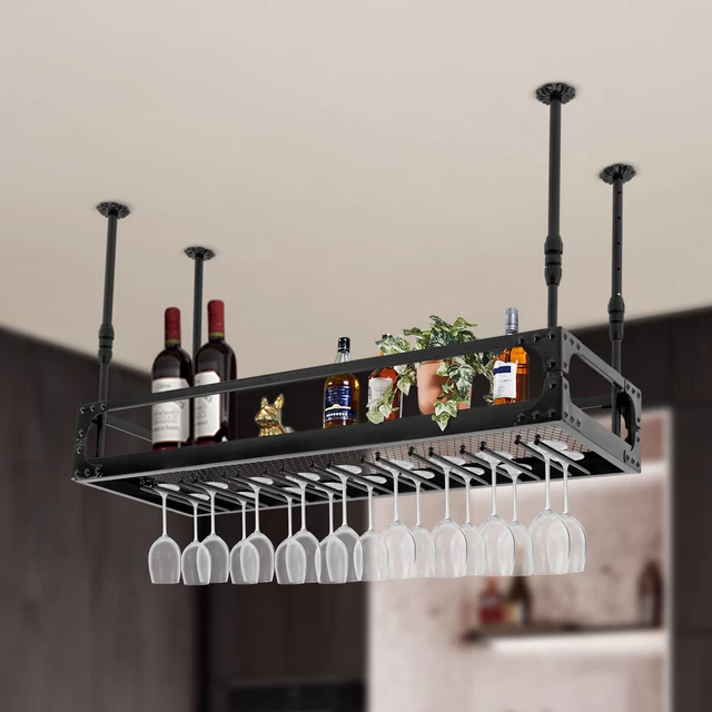 INDUSTRIAL VINTAGE BAR Floating Shelf Ceiling Mounted Wine Bottle ...