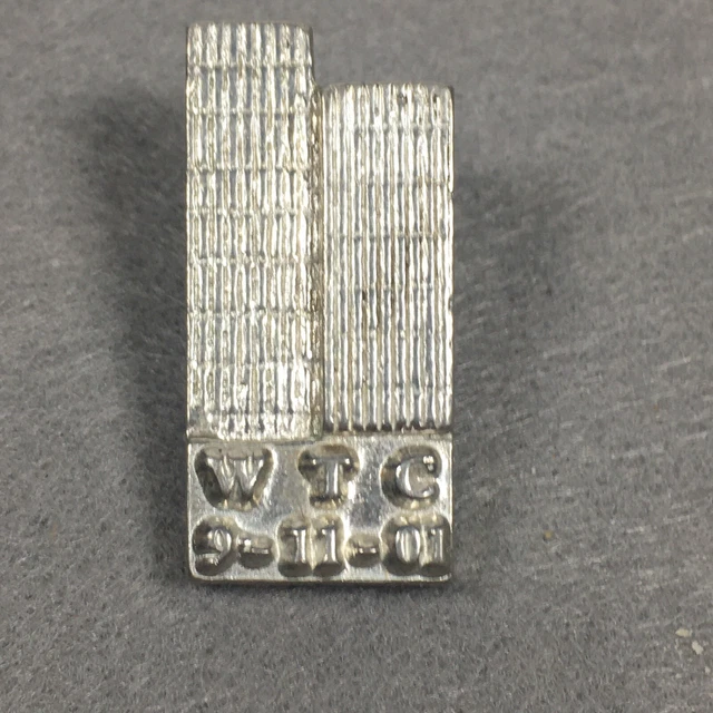 WORLD TRADE CENTER Twin Towers WTC 9-11-01 NYC Silver Tone Pin Pinback ...