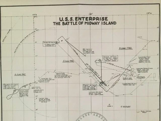 WW2 BATTLE OF Midway Map Air Attack Group Track Chart Lead By Uss ...