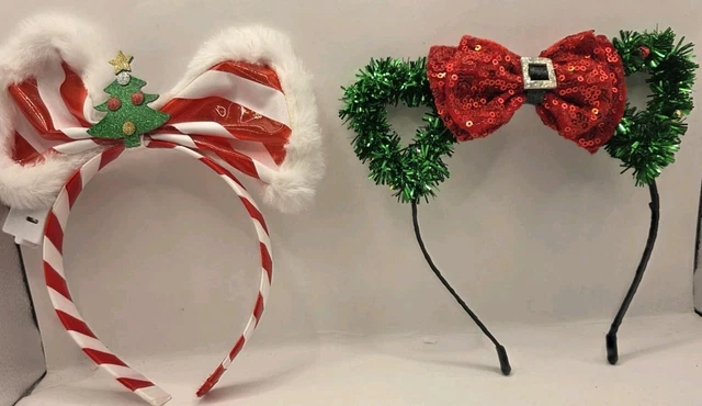 CHRISTMAS HOLIDAY HEADBANDS Candy Cane Stripe With Lights & Green Cat ...