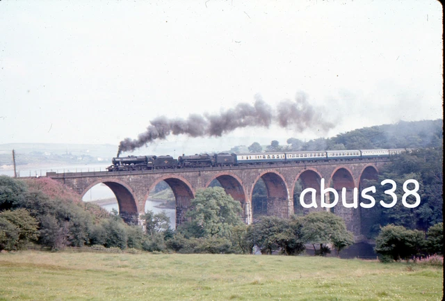 ORIGINAL STEAM SLIDE of 48476 and 73069 crossing Entwistle viaduct ...