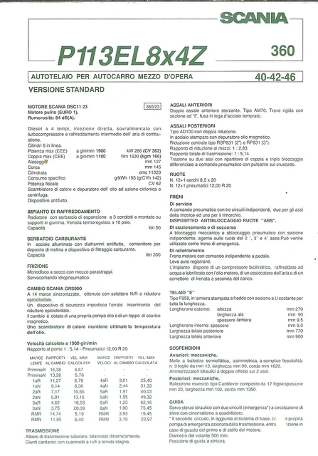SCANIA / TECHNICAL Sheet / P 113 El 8X4 Z / In Italian / 1993 £6.58 ...