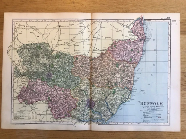 ANTIQUE MAP OF Suffolk From Bacon’s 1895 Atlas £16.99 - PicClick UK