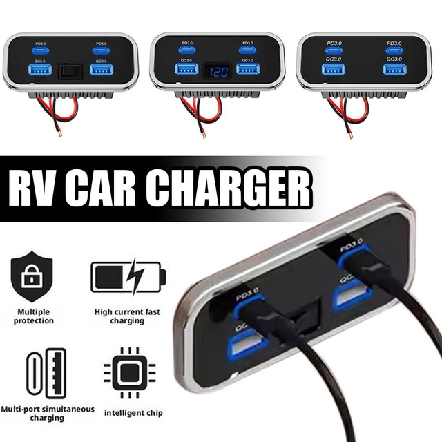 4 PORTS 12V RV USB Outlet Dual PD3.0 Type-C Quick Charge & QC3.0 Panel ...
