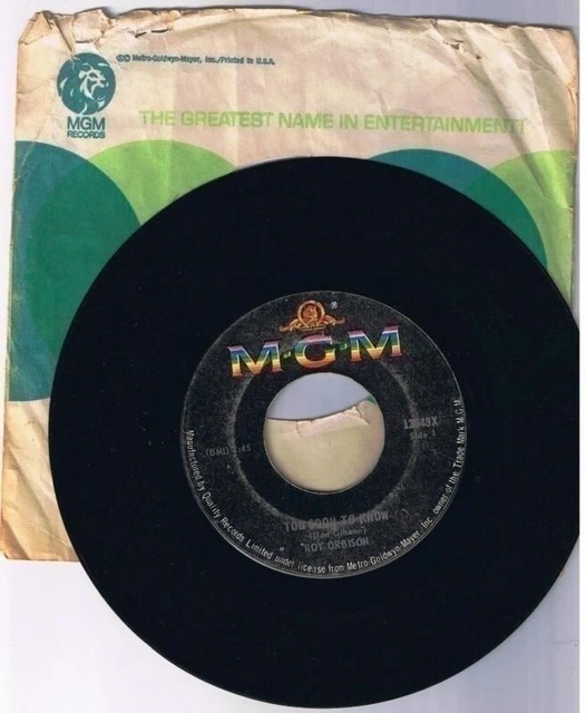 ROY ORBISON TOO Soon To Know 45 tours disque face B, vous ne serez plus ...