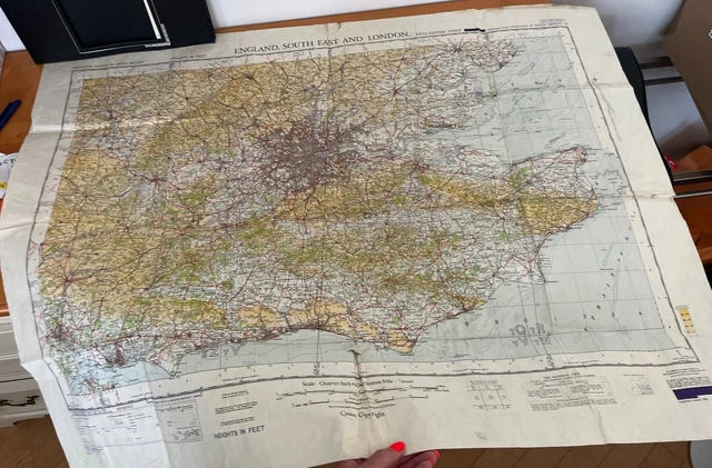 VINTAGE 1951 ORDNANCE survey map South East England & London War Office ...